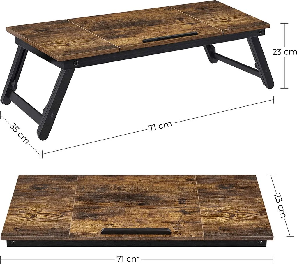 Songmics Stolek na notebook do postele, skládací, rustikální hnědá, šířka 71 cm LLD110B01