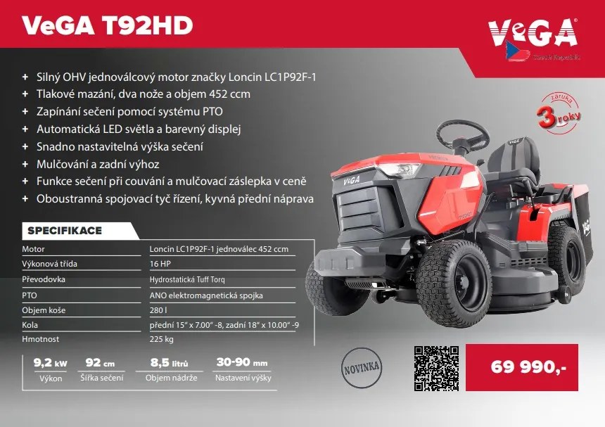 VeGA T92HD - zahradní traktor