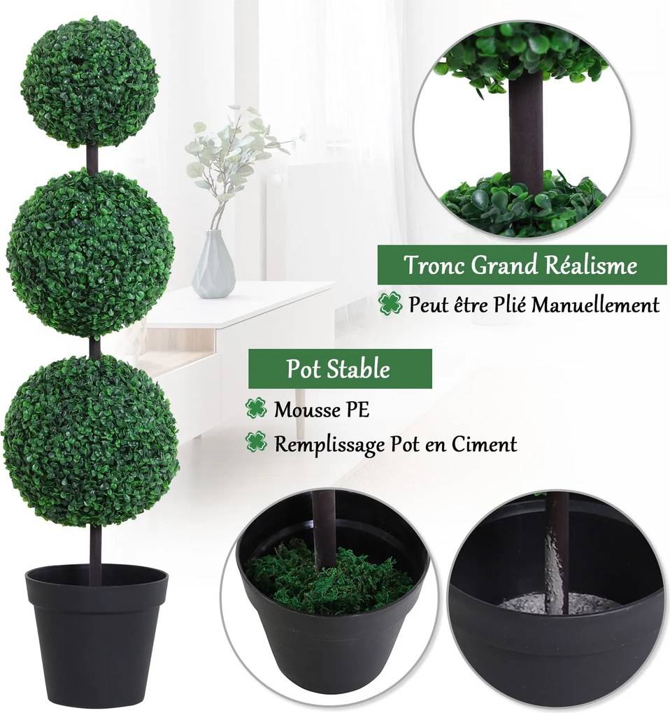 Outsunny Umělý buxus s 3 koulemi Ø 30 x 112H cm Zelený