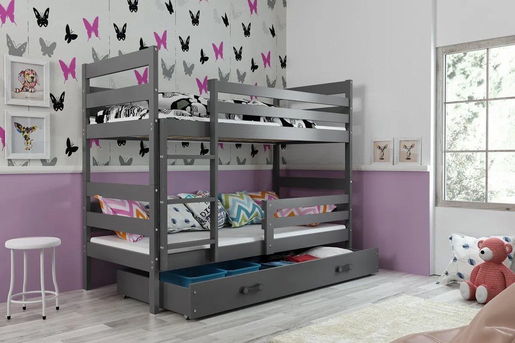 ImportWorld Dětská patrová postel Liběna - 2 osoby, 80x160 s úložným prostorem – Grafitová, Grafit