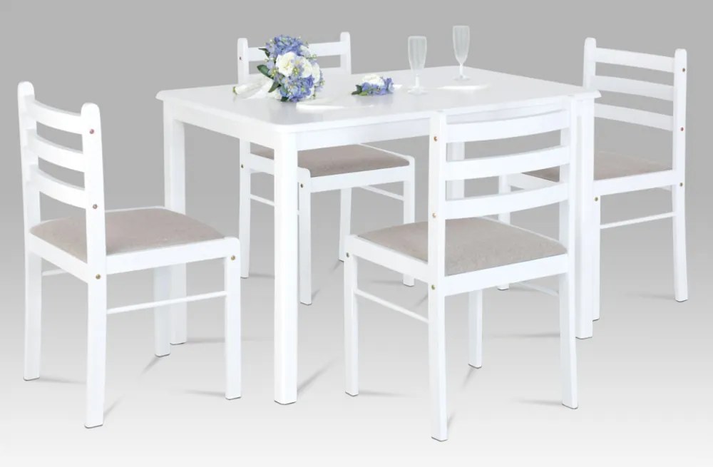 Jídelní set 1 + 4 ve skandinávském stylu – bílý, čalouněné židle