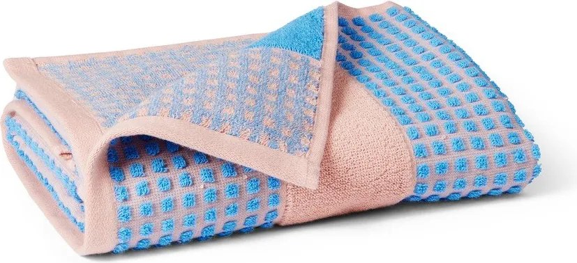 Modro-růžový froté ručník z Bio bavlny 50x100 cm Check – JUNA
