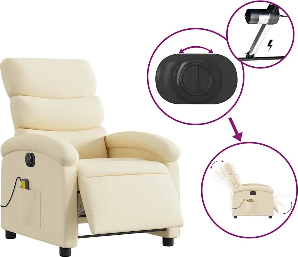 Elektrické masážní polohovací křeslo krémové textil 3203975