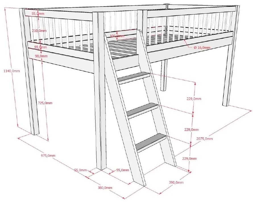 Vyvýšená dětská postel z dubového dřeva v přírodní barvě 90x200 cm Forrest – Vipack