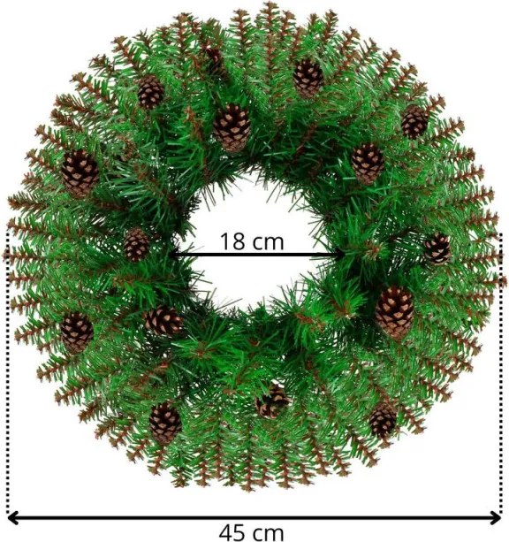 Adventní věnec extra hustý se šiškami 45cm, vánoční dekorace