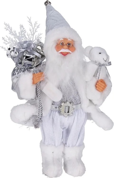 Santa Claus ve stříbrném oblečení s LED 30 cm