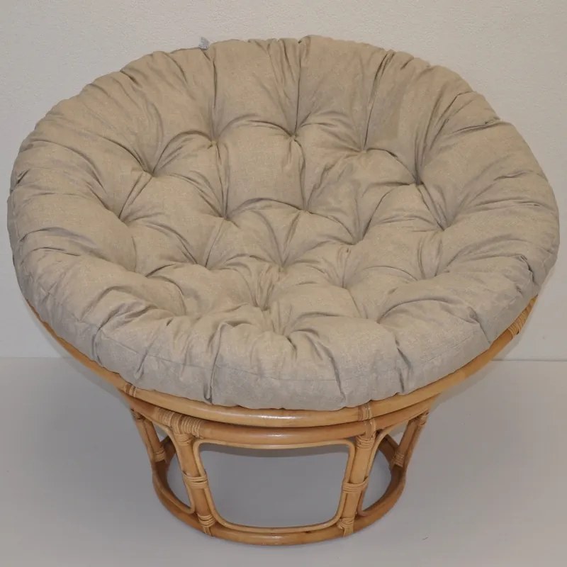 Relaxační papasan DEMETRIA — ⌀100 cm, ratan, látka, medová / více barev Světle béžový melír