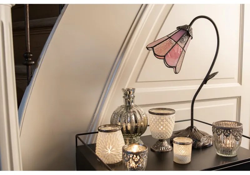 Stolní lampa Tiffany FlowerArc pink – 30x17x48 cm