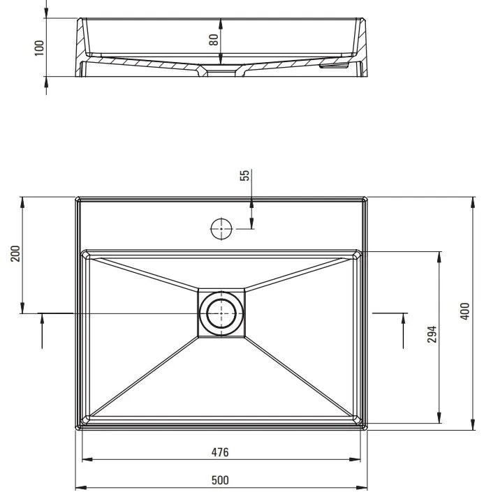 Deante Correo, granitové umyvadlo na desku 500x400x125 mm, šedá metalíza, DEA-CQR_SU5S