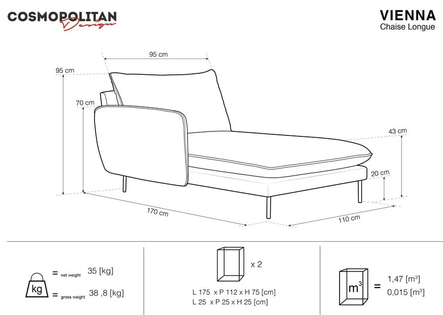 Světle modrá sametová lenoška (levý roh) Vienna – Cosmopolitan Design