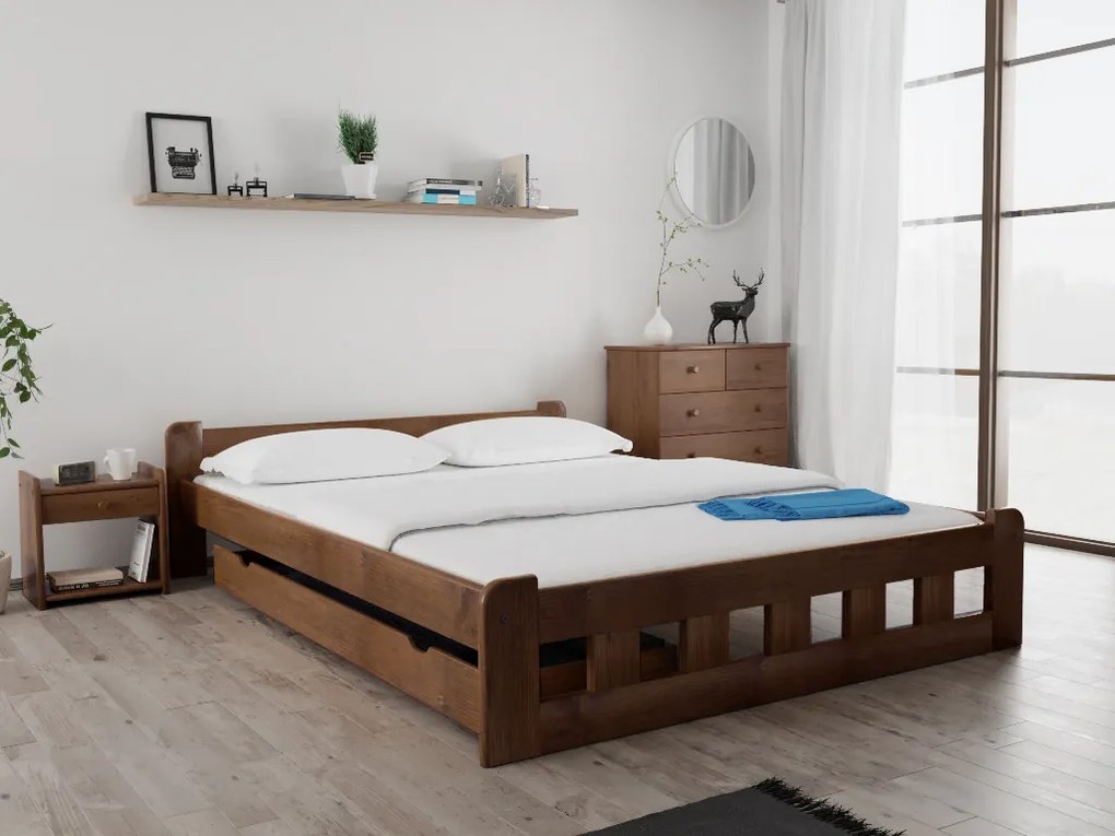 Postel Naomi zvýšená 160 x 200 cm, dub Rošt: S laťkovým roštem, Matrace: Matrace Coco Maxi 20 cm