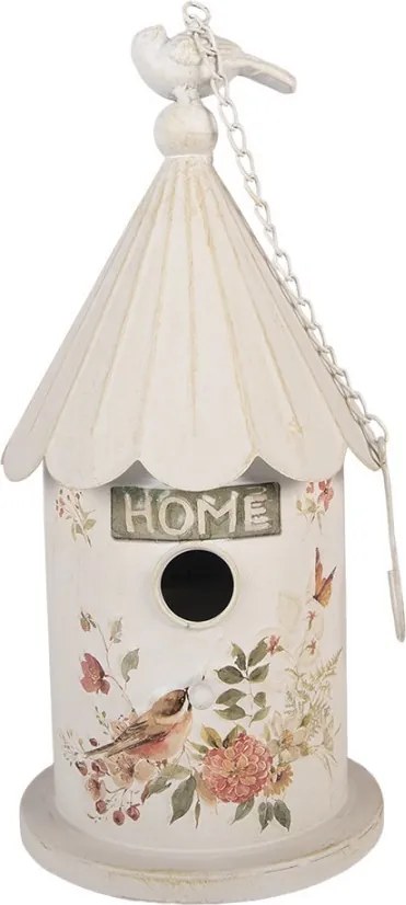 Béžová dekorace ptačí budka s ptáčky Home - Ø 19*40 cm