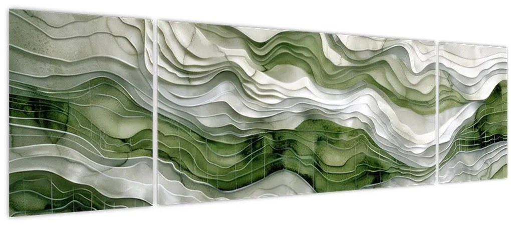Obraz - Zelenobílé vlnky (170x50 cm)