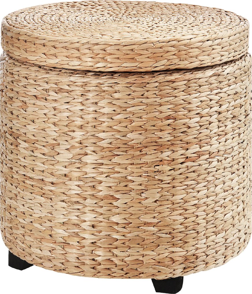 HOMCOM Taburet s úložným prostorem Taburet na nohy s úložným boxem, odnímatelné víko, slaměný ratan, khaki, Ø43x43cm| Aosom