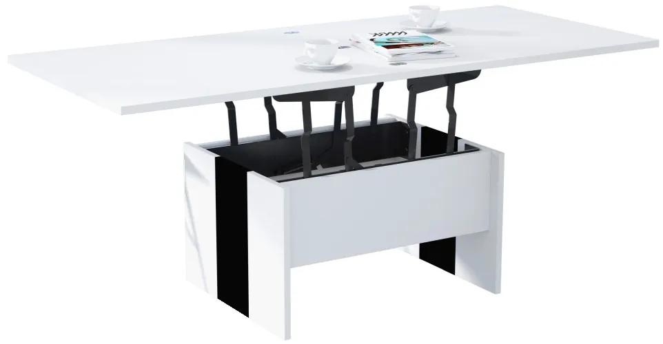 Mazzoni SOLO bílá a černá barva, rozkládací, zvedací konferenční stůl, stolek, černobíla