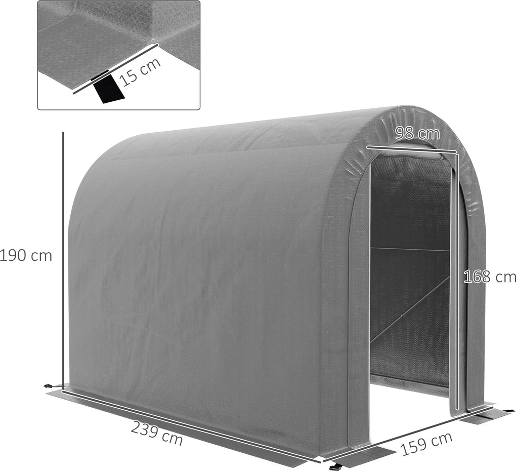Outsunny Zahradní úložný stan na kola - Plechová konstrukce, PE plachta, 2,4 x 1,6 x 1,9 m, Šedá