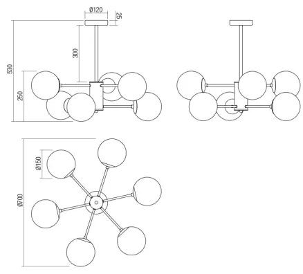 Redo 01-2943 - Lustr na tyči MUNDI 6xE14/28W/230V měď/kouřová
