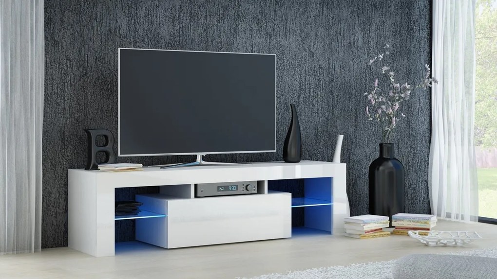 TP Living TV stolek DEKO RTV 140CM bílý lesk/sklo