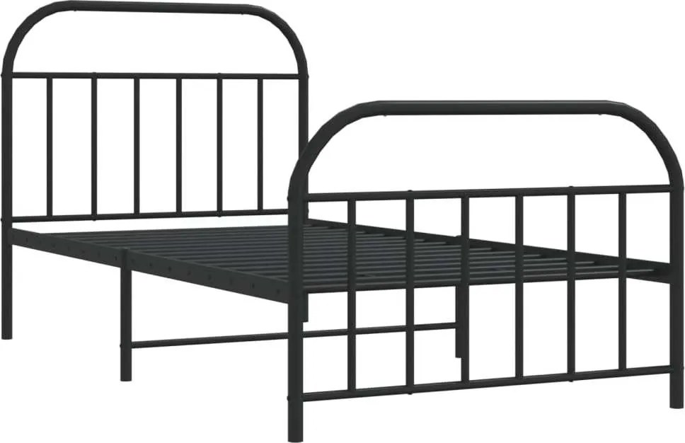 vidaXL Kovový rám postele s hlavovým a nožním čelem 100 x 190 cm [353647] Barva: Černá