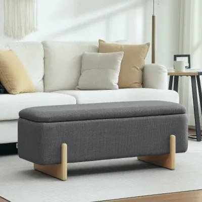 HOMCOM Stolička s úložným prostorem, sedací lavice s pěnovým polstrováním, imitace lnu, 111 x 44,5 cm, tmavě šedá