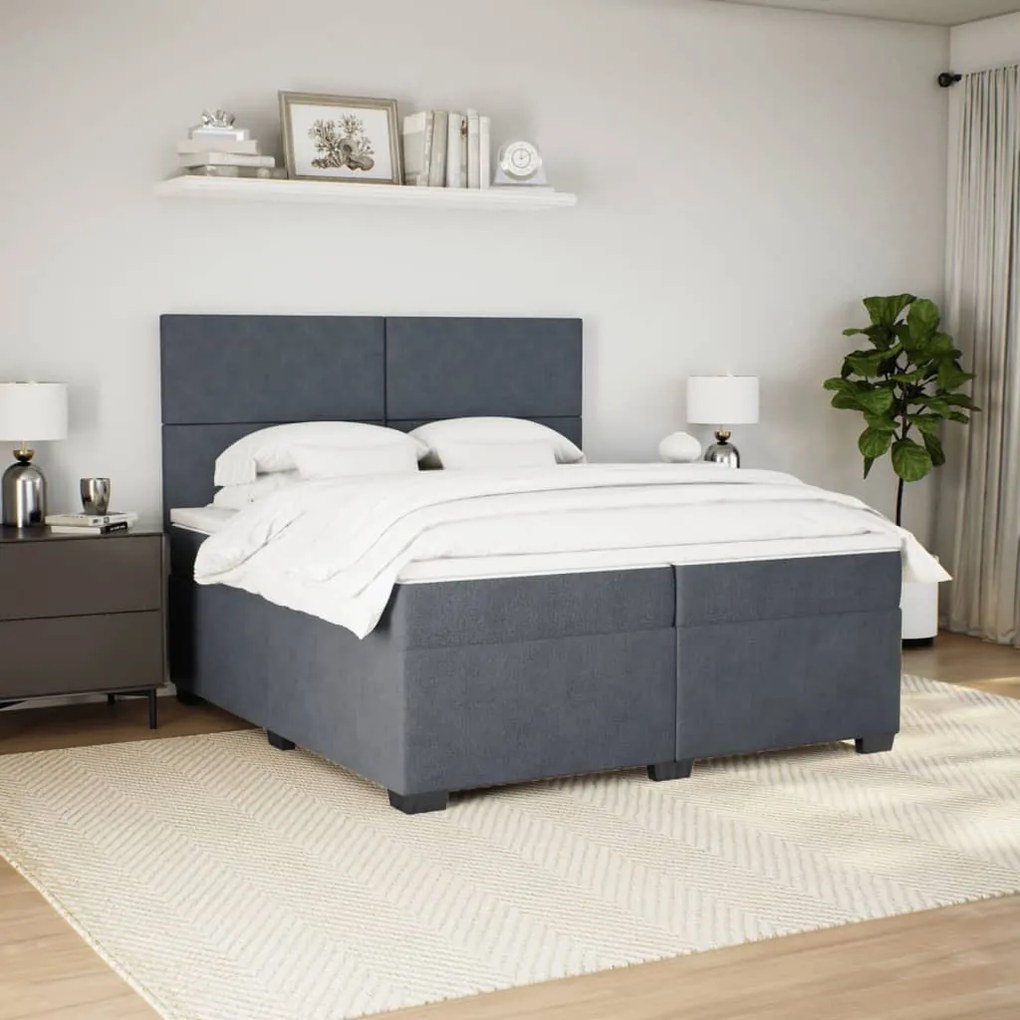 Box spring postel s matrací tmavě šedá 200x200 cm samet 3293297