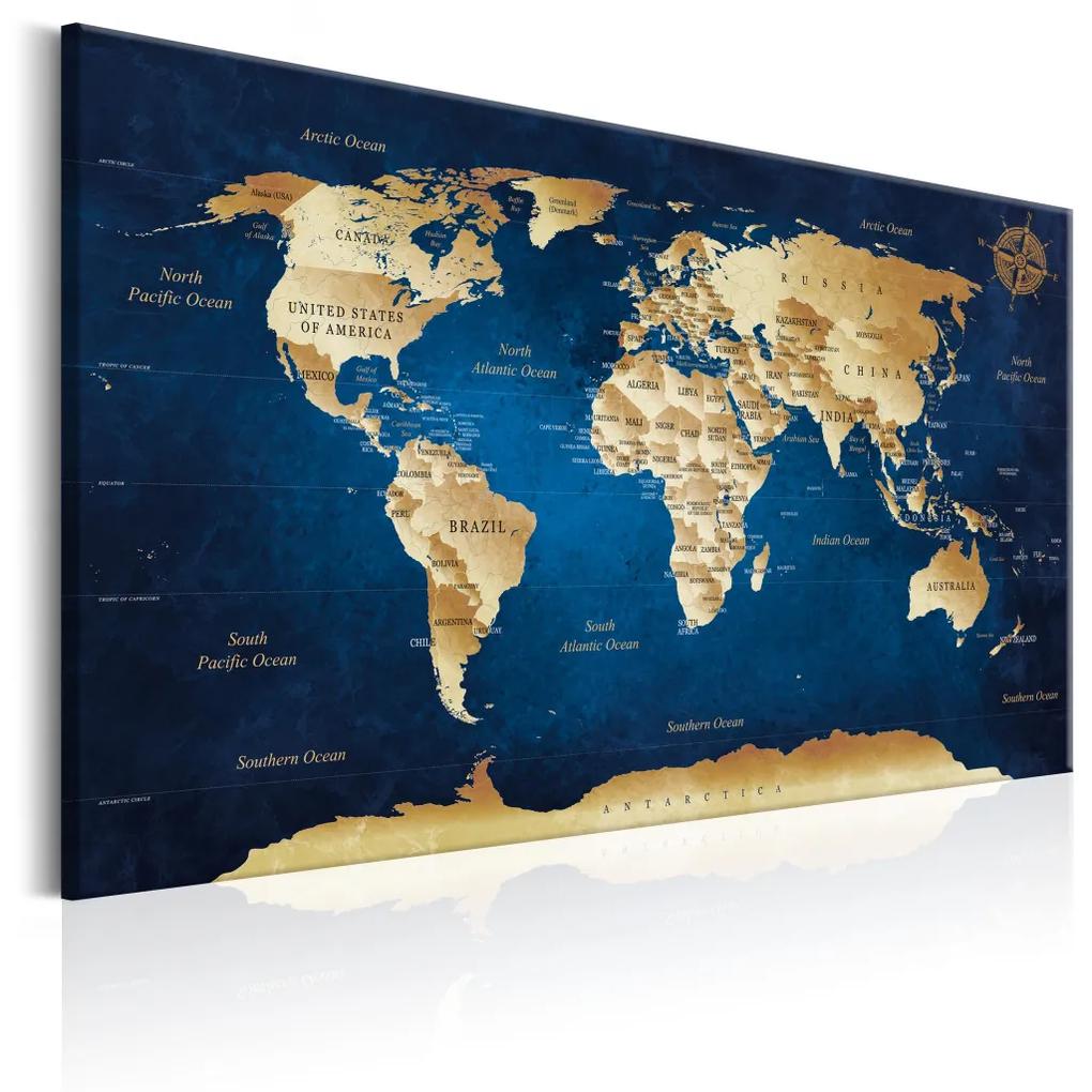 Obraz XXL Mapa světa: Tmavě modrá