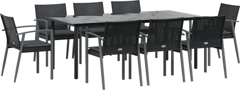 9dílný zahradní jídelní set s poduškami polyratan a ocel 3187000