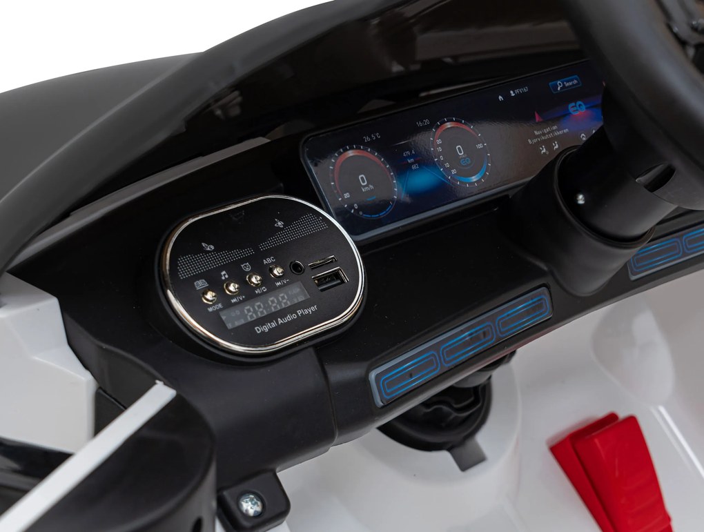 Ramiz Elektrické auto Mercedes Benz AMG EQA pro děti bílé + dálkové ovládání + 5bodové pásy + EVA kola + MP3 displej + LED