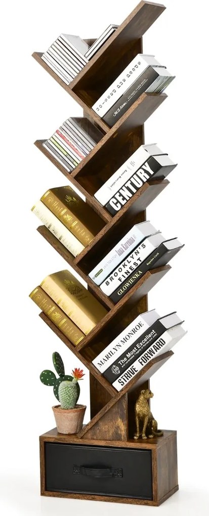Costway Knihovna 10 Tier Tree Book se zásuvkou pro ložnici/obývací pokoj