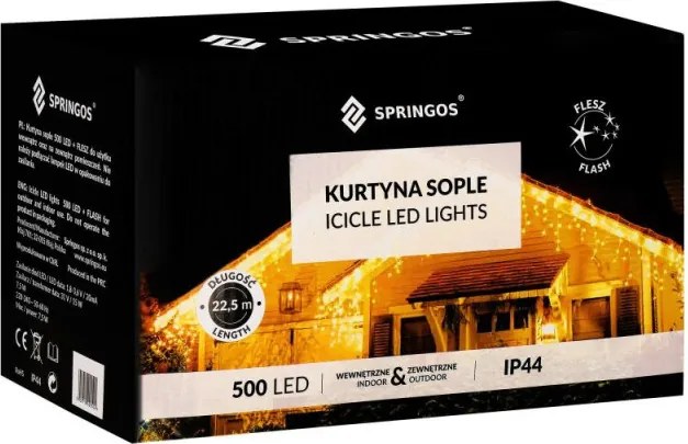 LED krápníky - 22,5m, 500LED, IP44, teplá bílá + záblesky