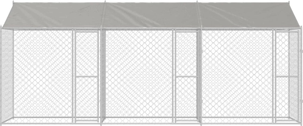 Psí klec s střechou Stříbrná 600 x 200 x 256 cm Ocel a PE 3368299