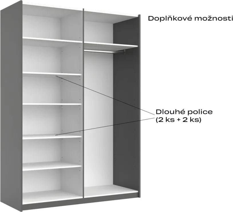Skříň s posuvnými dveřmi 1,5x2,1m (Dveře Grafit/Zrcadlo) série N Doni