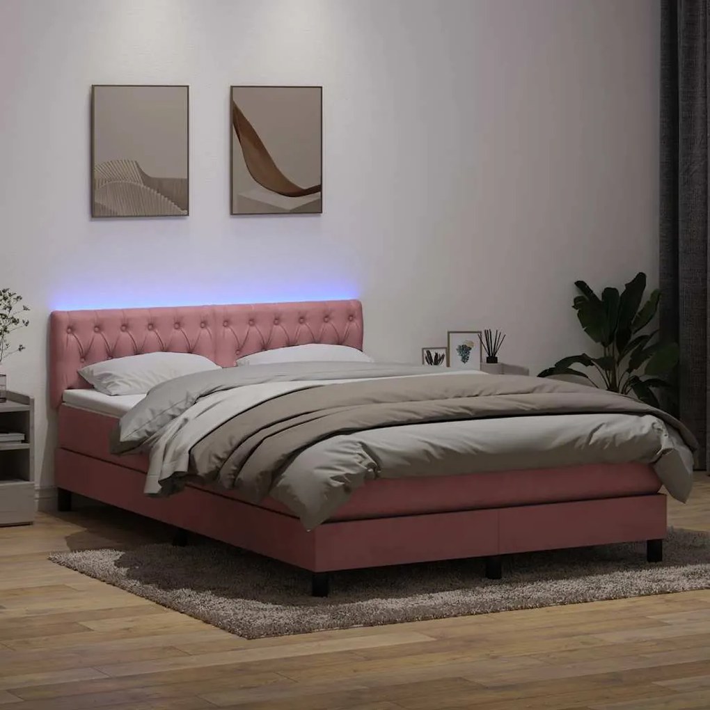 Box spring postel s matrací a LED růžová 160x210 cm samet 3317180