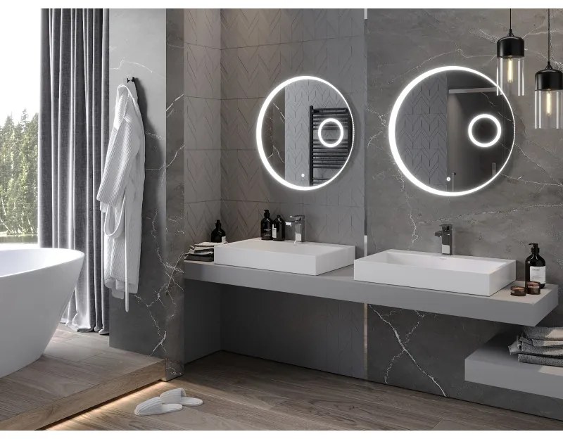 Mexen Ella, LED koupelnové zrcadlo s podsvícením a kosmetickým zrcátkem 70x70 cm, 6000K, ochrana proti zamlžování, 9811-070-070-611-00