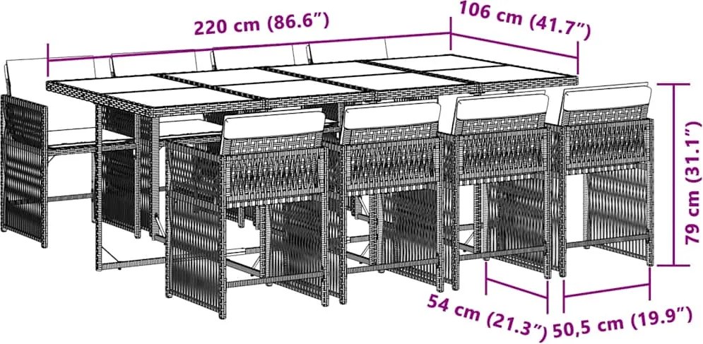 9dílný zahradní jídelní set s poduškami mix béžové polyratan 3211644