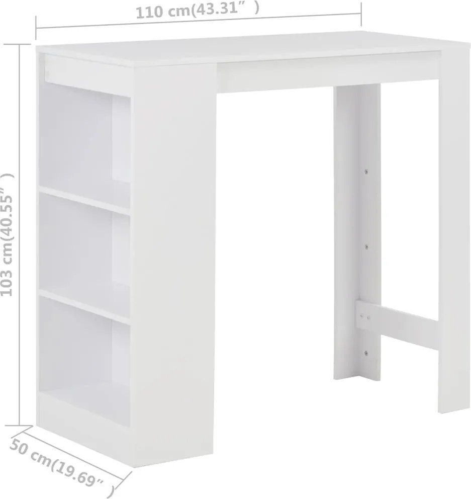 Barový stůl s regálem bílý 110 x 50 x 103 cm 280211