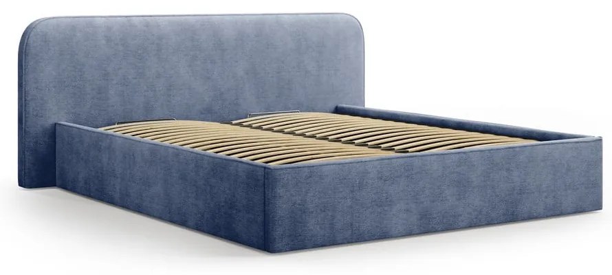 Tmavě modrá čalouněná dvoulůžková postel s úložným prostorem s roštem 160x200 cm Elizabeth – Micadoni