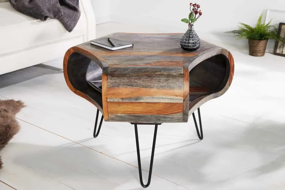 Designový konferenční stolek Lorelei, 70 cm, sheesham, šedý
