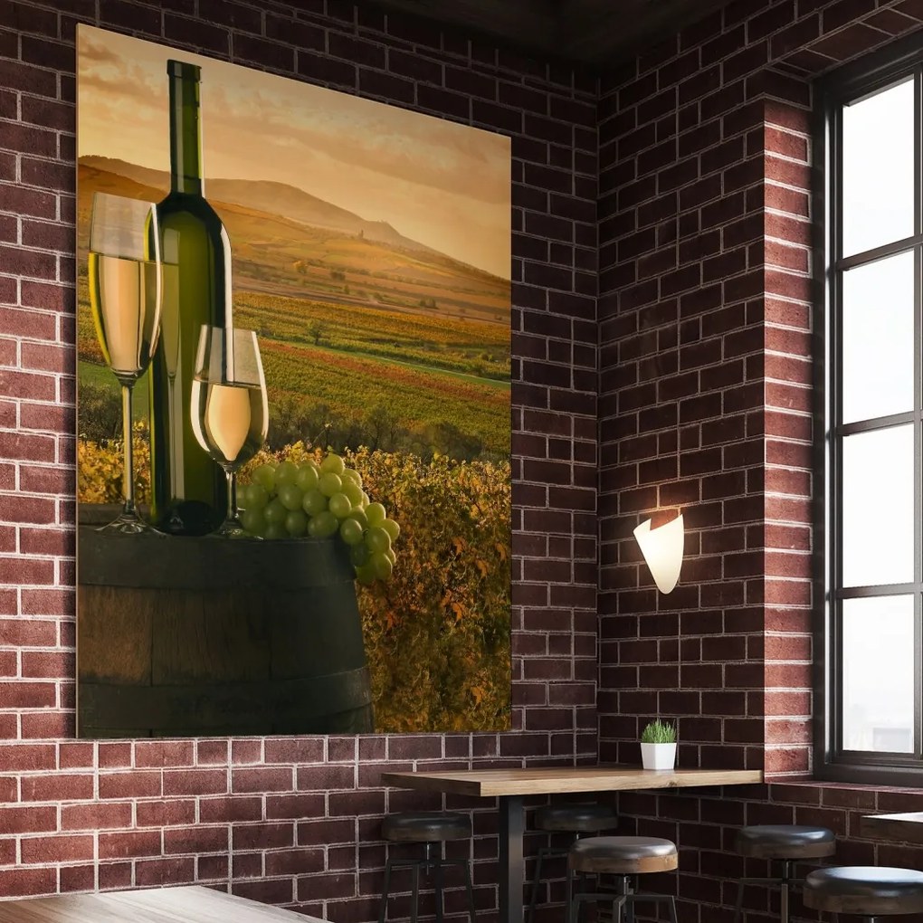 Obraz - vinařská krajina a bílé víno plátno na podrámku 30 x 40 cm