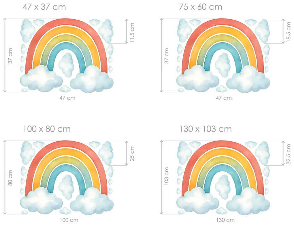 Akvarelová duha samolepky na zeď arch 130 x 103 cm