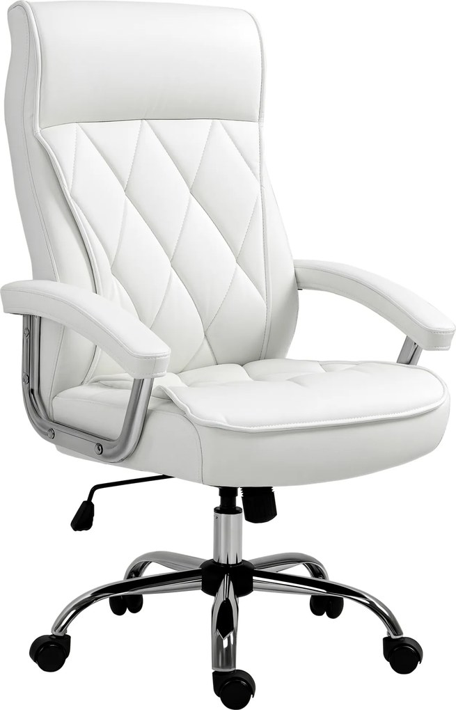Kancelářská židle Vinsetto imitace kůže, ergonomická kancelářská židle, otočná židle s houpací funkcí, výškově nastavitelná, bílá| Aosom