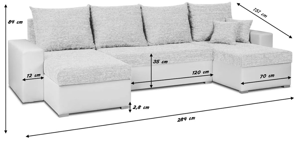 Rohová sedací souprava s funkcí spaní LEO-U Šedá/černá