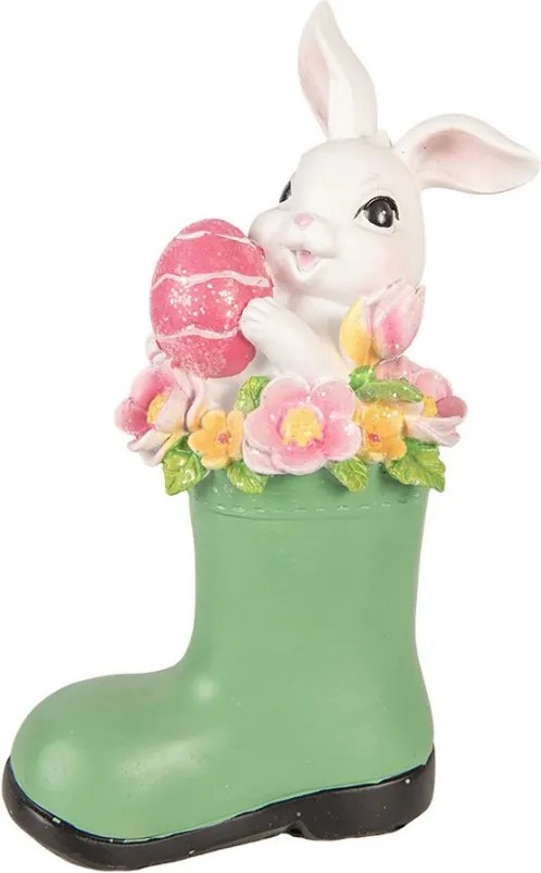 Dekorace bílý králík v zelené holínce - 13*8*20 cm