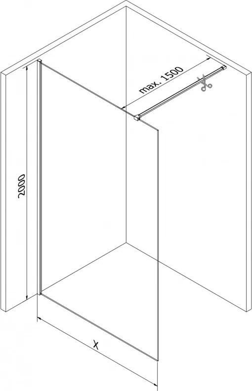 Mexen, Mexen Kioto-X sprchová stěna 100 x 200 cm, matná 10 mm, černá - 800-100-101-70-30-X
