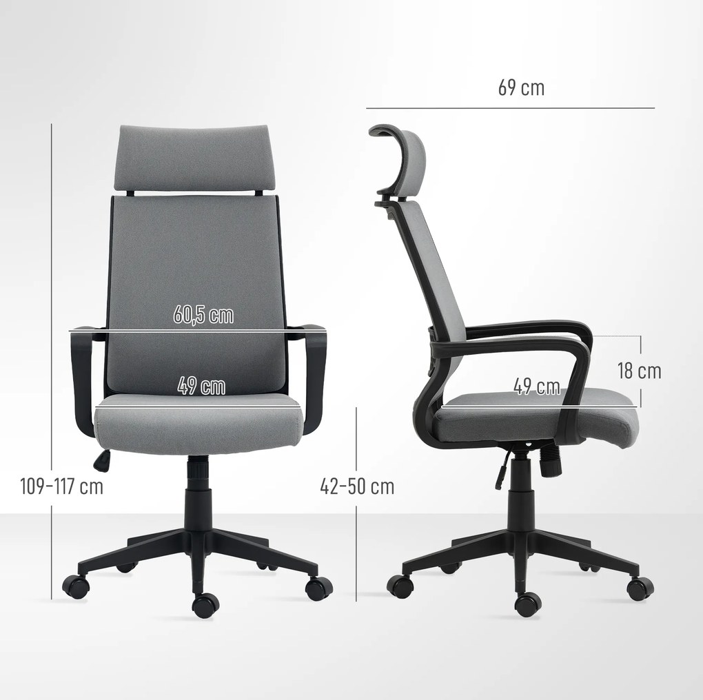 HOMCOM Kancelářská židle, ergonomická stolní židle s opěrkami, opěrkou hlavy, výškově nastavitelná otočná židle s houpací funkcí, počítačová židle s …