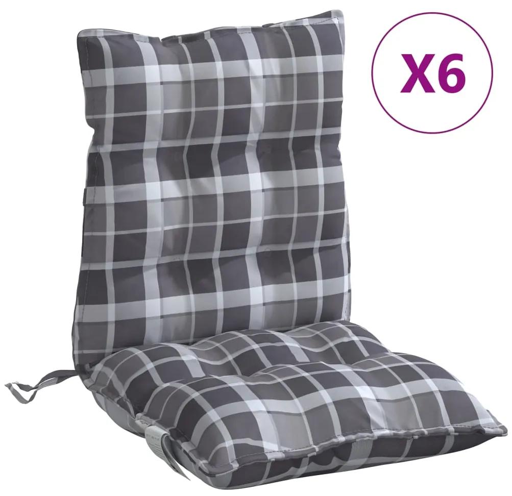 vidaXL Podušky na židli s nízkým opěradlem 6 ks šedé kárované oxford