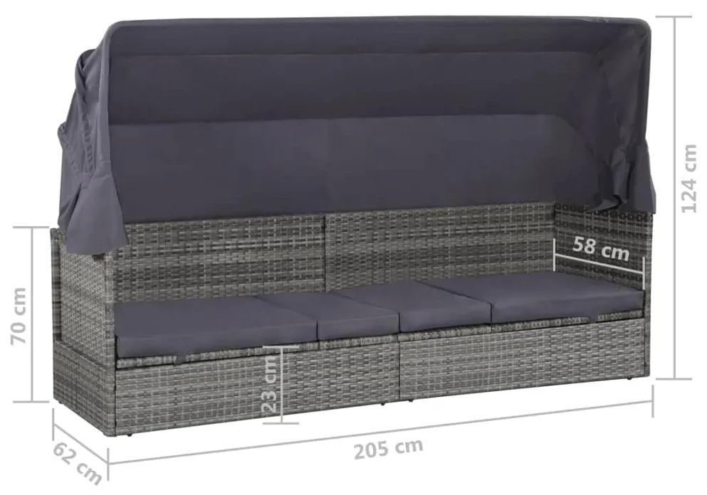 Zahradní postel s baldachýnem šedá 200 x 120 cm polyratan,  43962