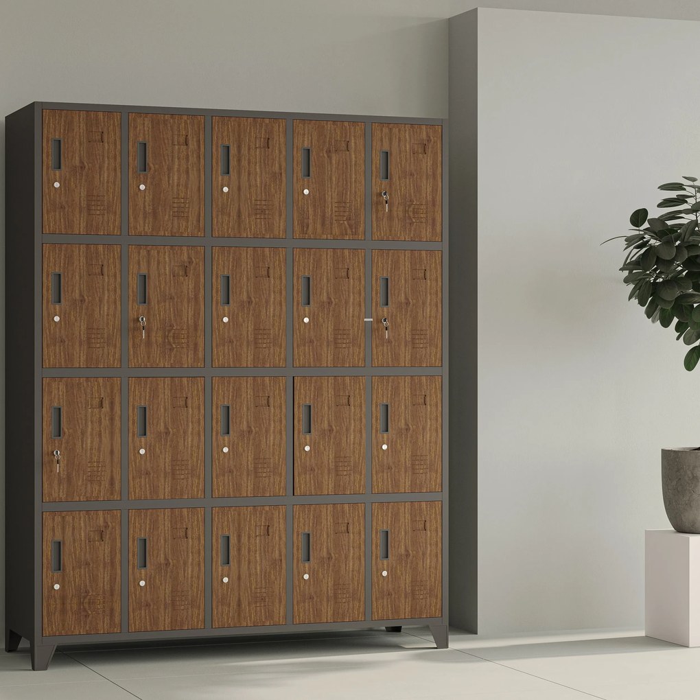 Skříň s 20 uzamykatelnými boxy, antracit/ořech, 1360x1720x450 mm: ROBERT Eco Design
