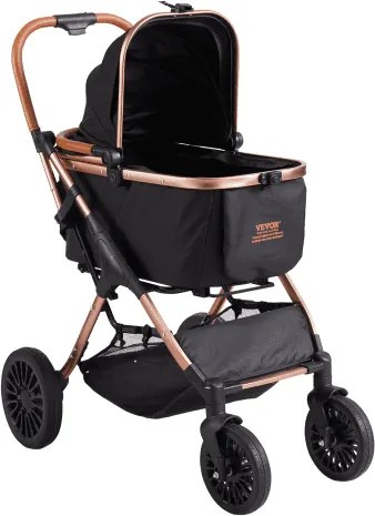 kočárek pro psy, 4kolový kočárek pro psy otočný s brzdami, nosnost 29,9 kg