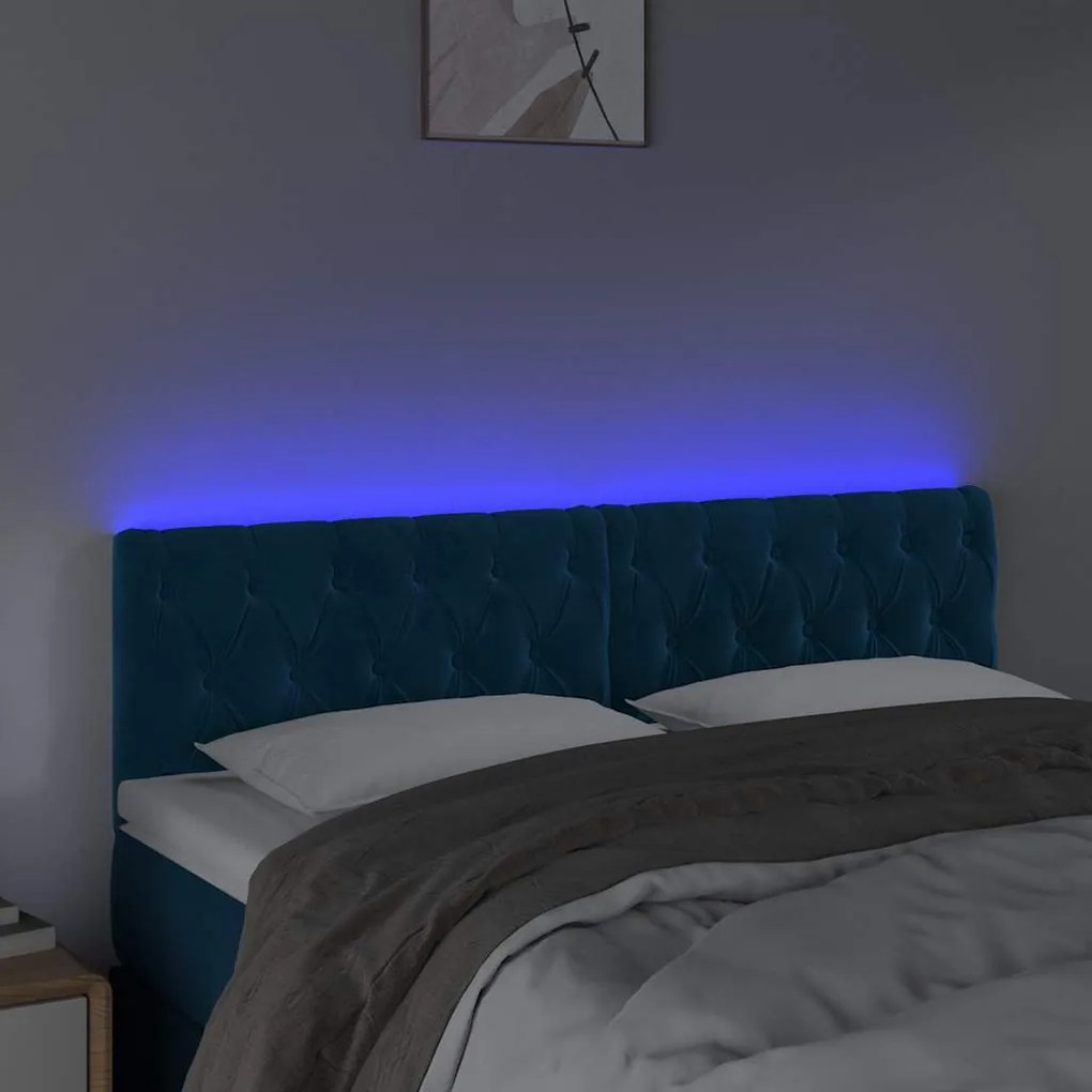 Čelo postele s LED tmavě modré 160 x 7 x 78/88 cm samet 3122006